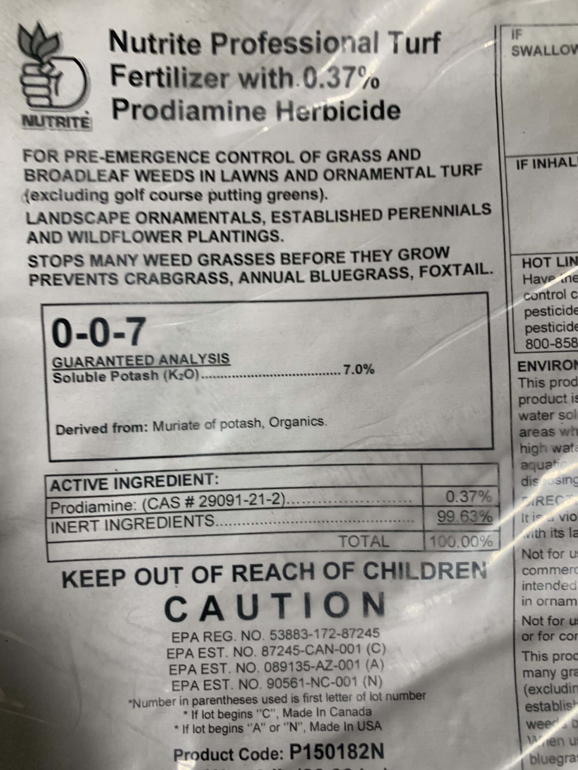 0-0-7 Fertilizer (50 lb bag).37 Prodiamine - Atlantic Mulch